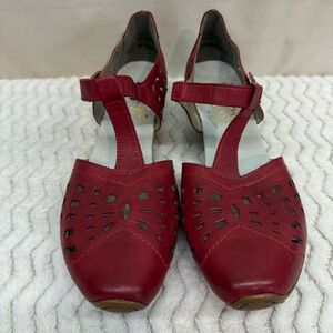 Rieker | Shoes | Rieker Antistress Red Leather Mary Jane Low Heel Snap ...